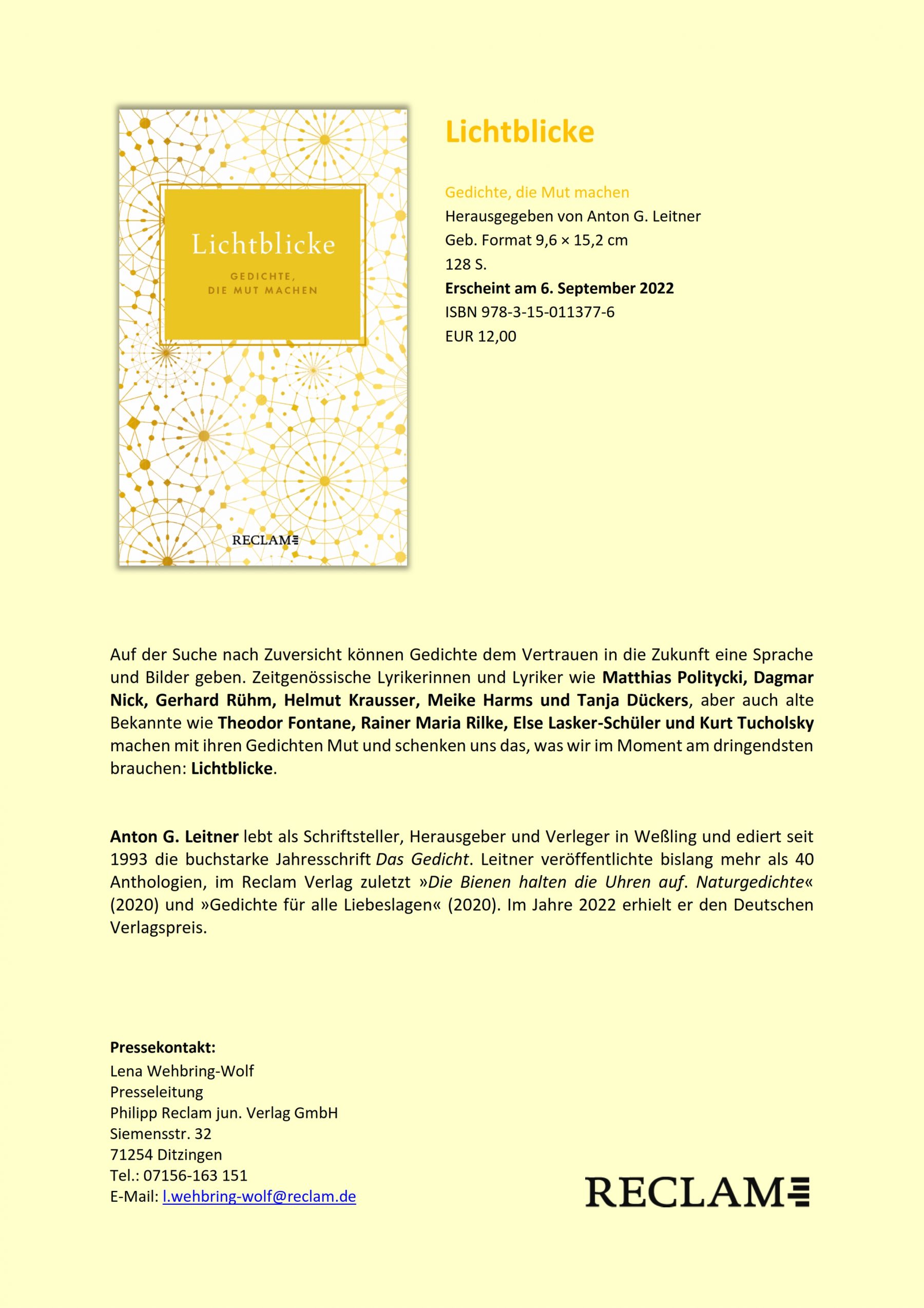 Leitner-AntonG_Lichtblicke-Gedichte-die-Mut-machen_Reclam_Waschzettel ...